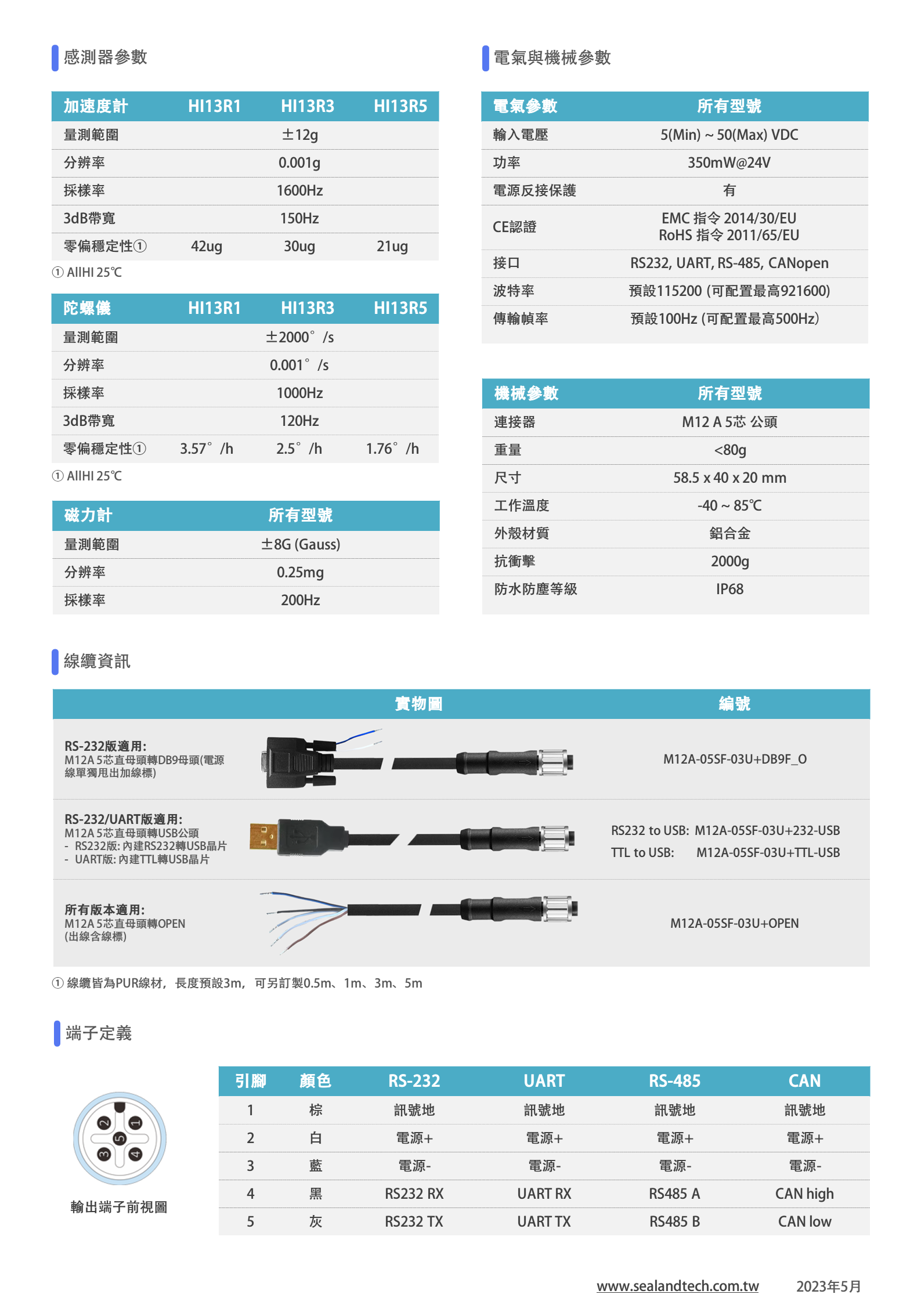 HI14 IP68 9軸工業級 IMU/VRU/AHRS | 矽林科技